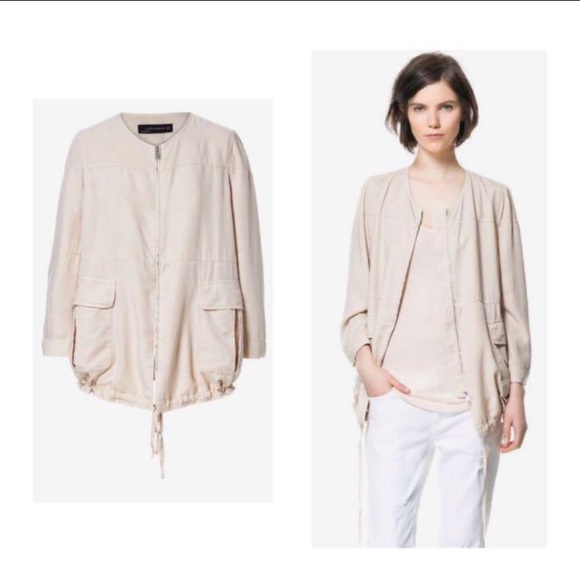 Zara | Jackets & Coats | Zara Sz S Cream Lightweight Safari Jacket ...